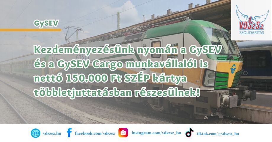 Kezdeményezésünk nyomán a GySEV és a GySEV Cargo munkavállalói is nettó ...